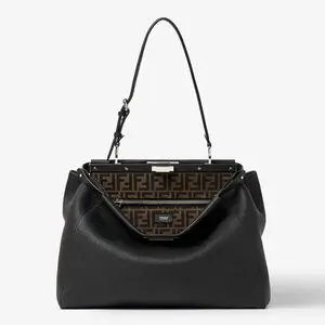 Fendi My Peekaboo Large Black Cuoio Romano Leather And Ff Split-leather Bag - [black]
